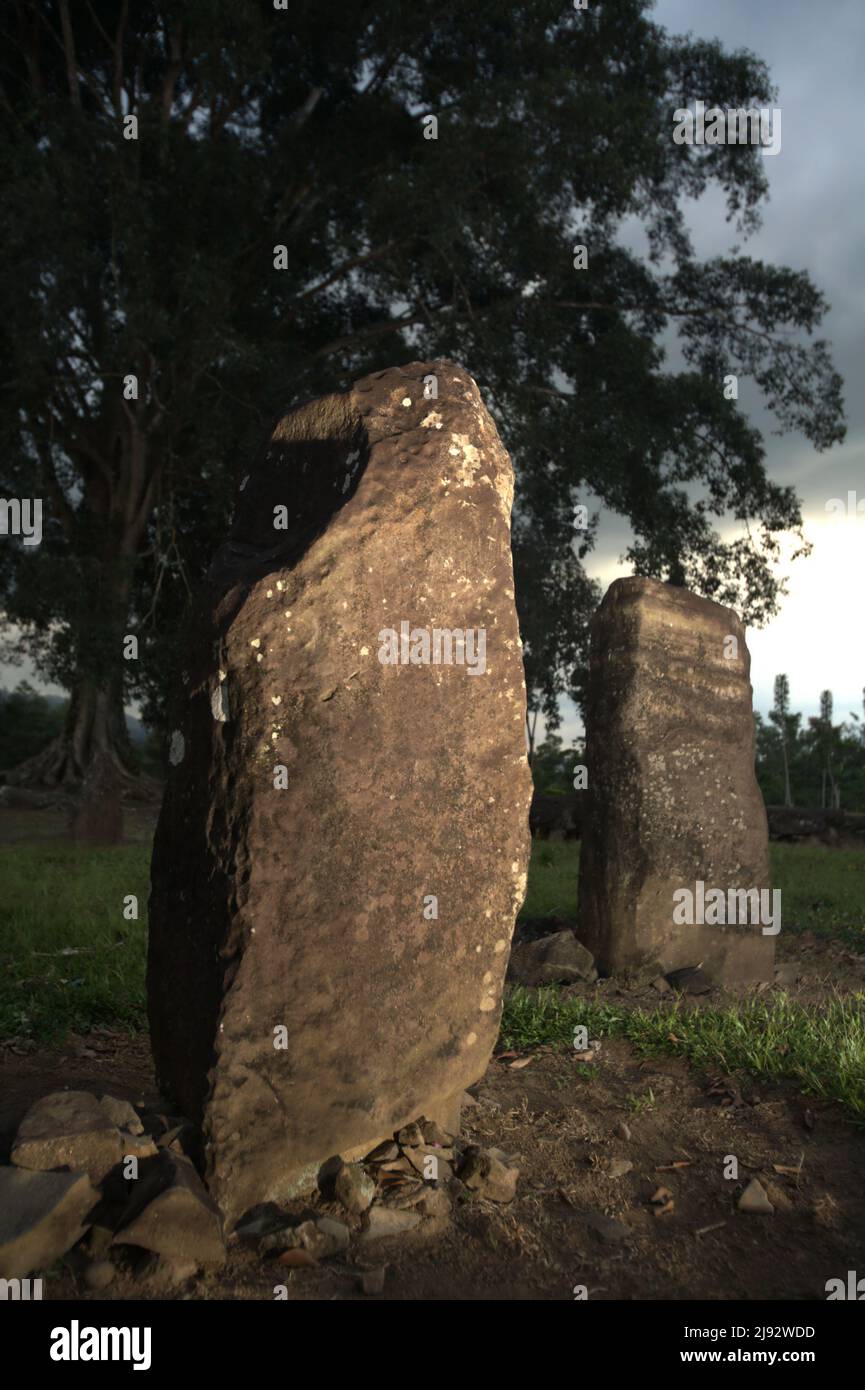 Megalithic menhirs at one of Sekala Brak megalithic sites in Purajaya ...