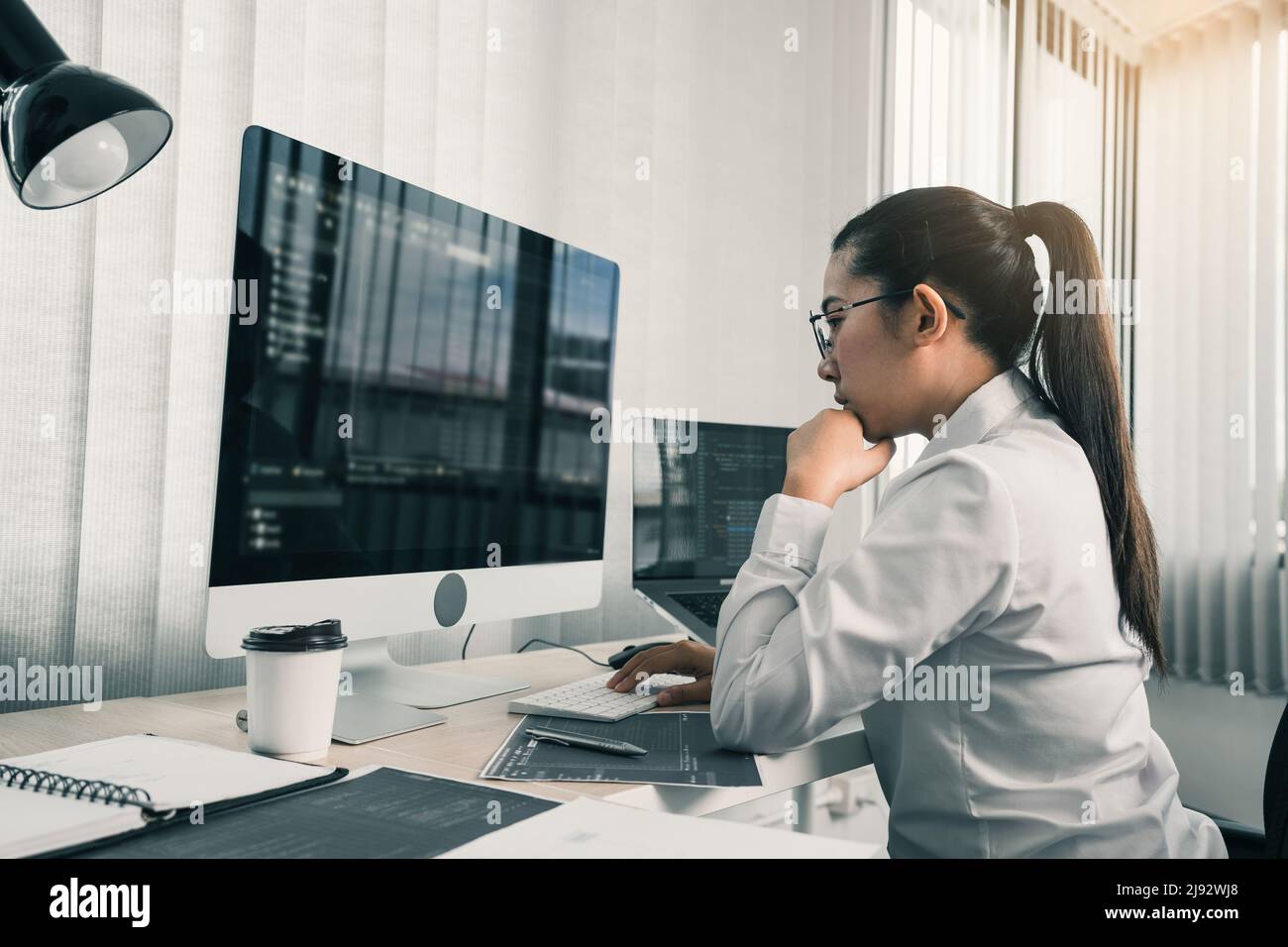 Engineer laptop stress woman hi-res stock photography and images - Alamy