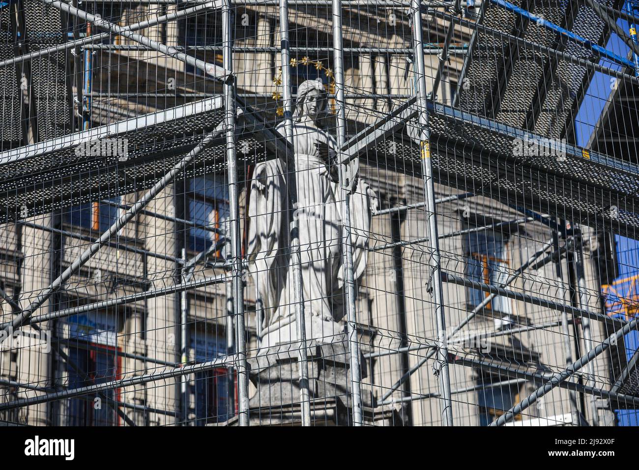The Statue of Virgin Mary protected with a steel structure is pictured ...