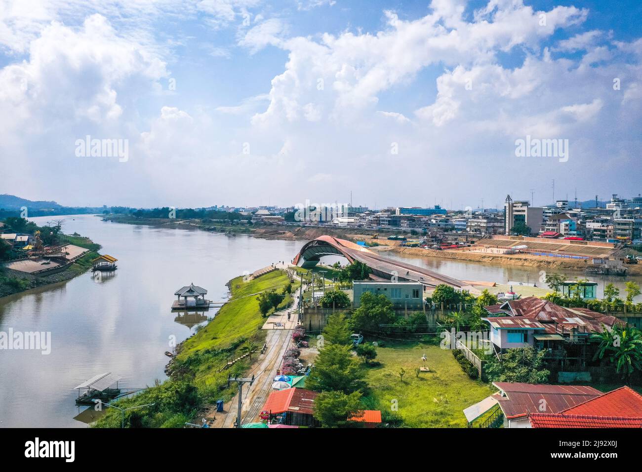 Aerial view of Pa San bridge (or Pasan bridge) on the Chao Phraya River ...