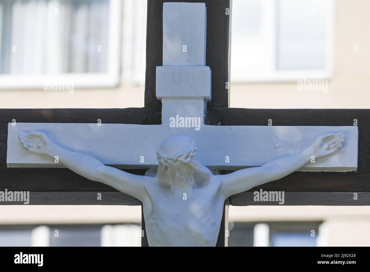 Lviv, Ukraine. 18th May, 2022. The Statue of Jesus Christ is pictured ...