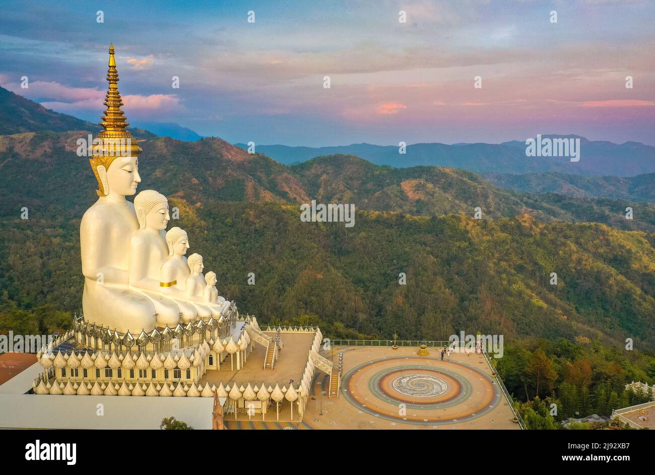 Aerial view of Wat Phrathat Pha Sorn Kaew, white buddha temple in ...