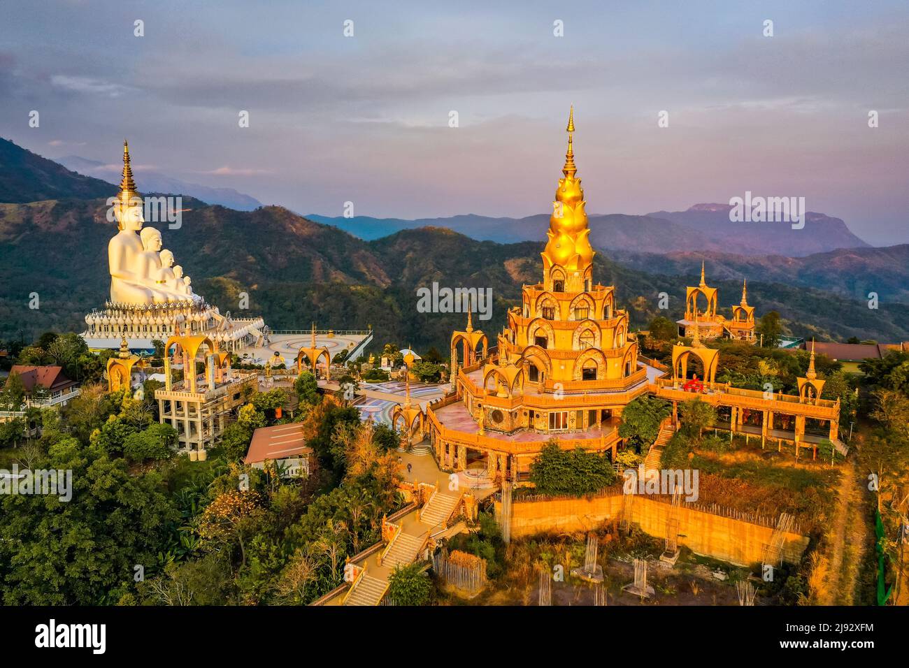 Aerial view of Wat Phrathat Pha Sorn Kaew, white buddha temple in ...