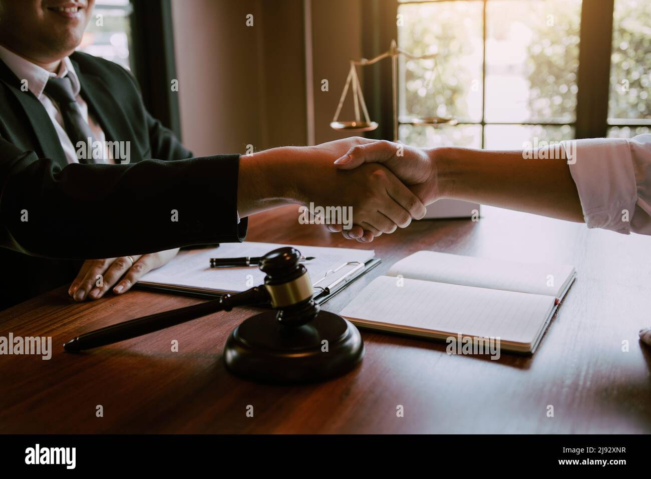 Lawyer is currently shaking hands with the client about the success in ...