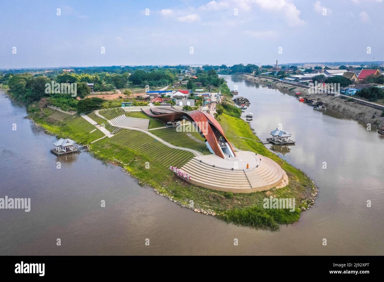 Aerial view of Pa San bridge (or Pasan bridge) on the Chao Phraya River ...