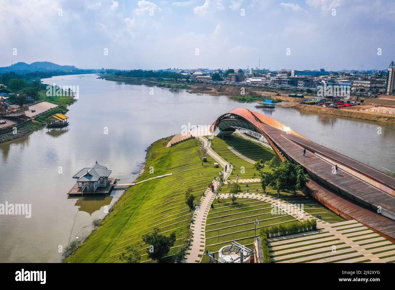 Aerial view of Pa San bridge (or Pasan bridge) on the Chao Phraya River ...