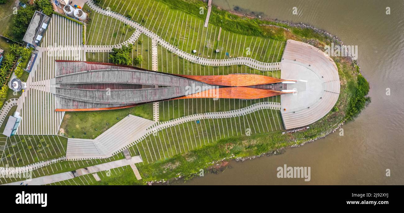 Aerial view of Pa San bridge (or Pasan bridge) on the Chao Phraya River ...