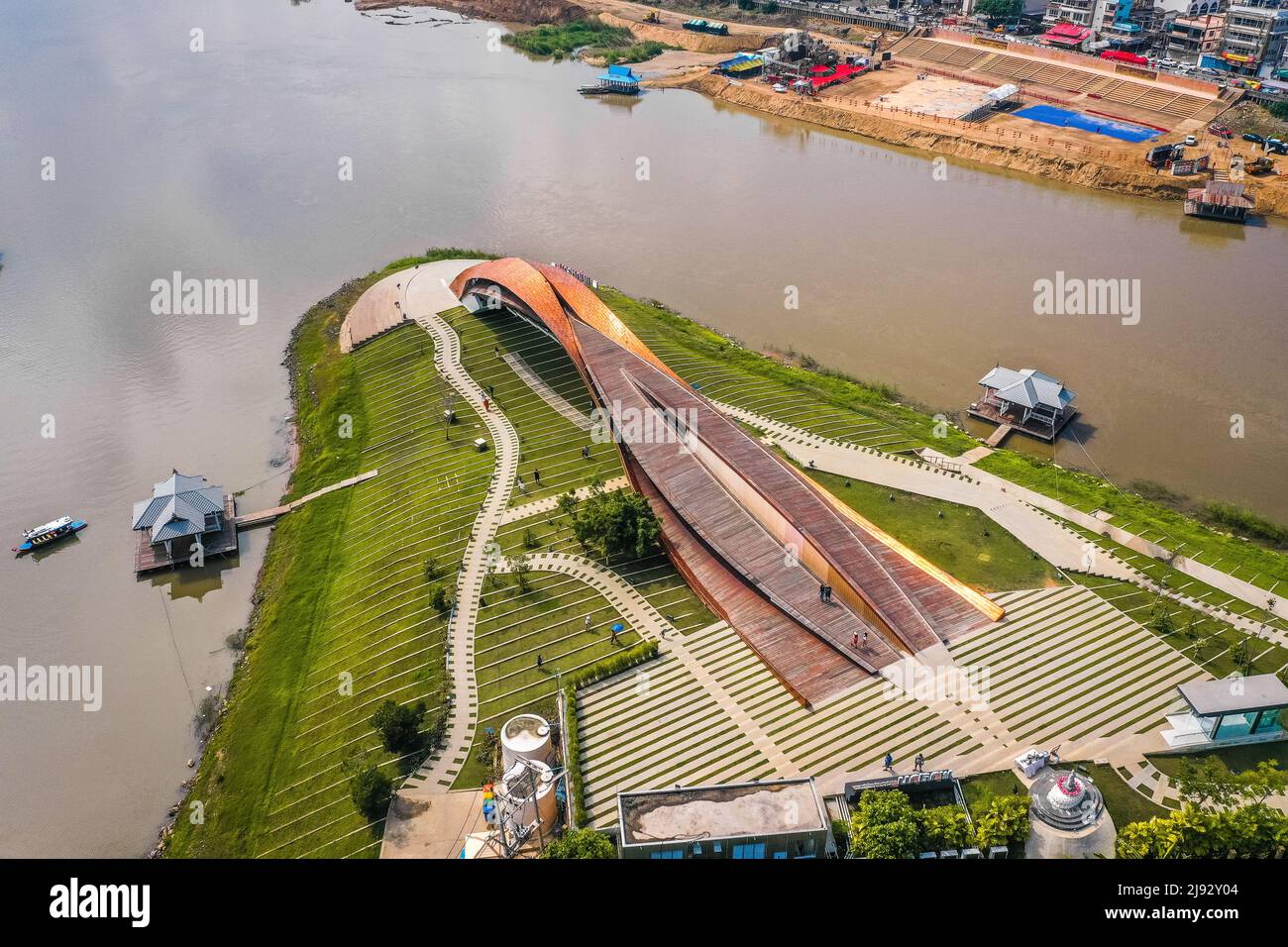 Aerial view of Pa San bridge (or Pasan bridge) on the Chao Phraya River ...