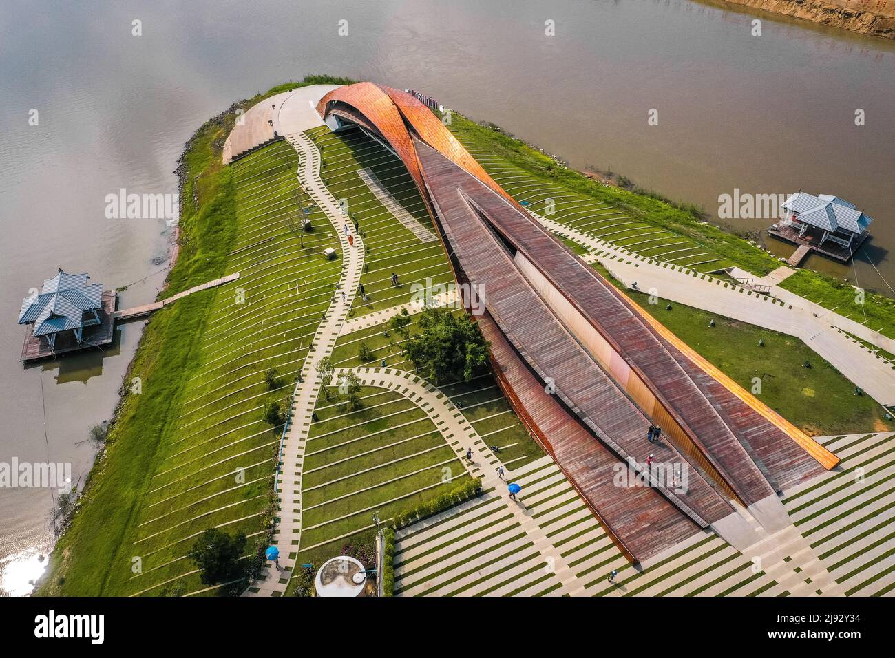 Aerial view of Pa San bridge (or Pasan bridge) on the Chao Phraya River ...