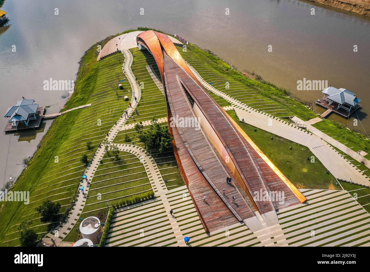 Aerial view of Pa San bridge (or Pasan bridge) on the Chao Phraya River ...