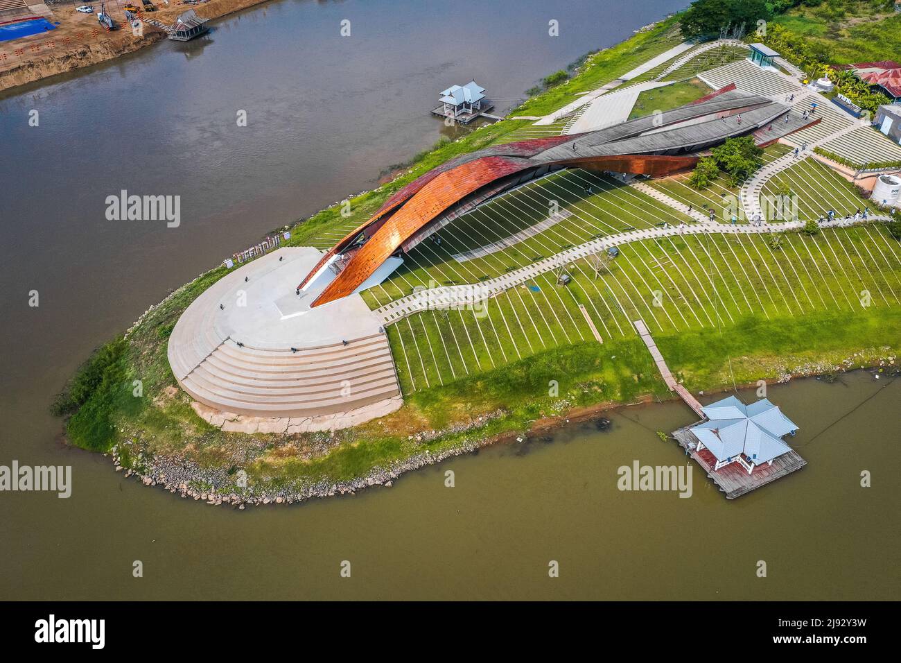 Aerial view of Pa San bridge (or Pasan bridge) on the Chao Phraya River ...