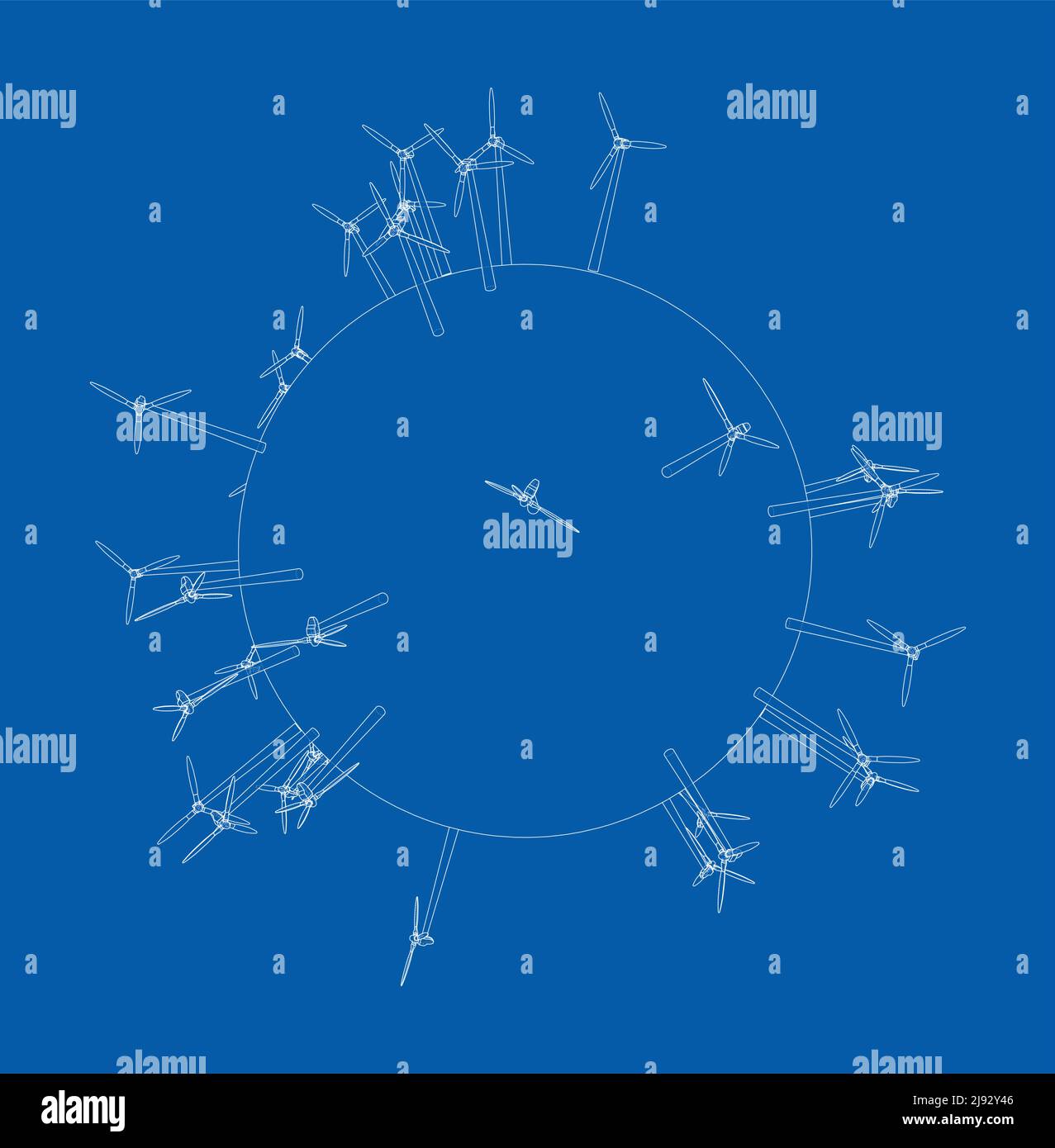 Electric wind turbines on round planet. Vector Stock Vector Image & Art ...