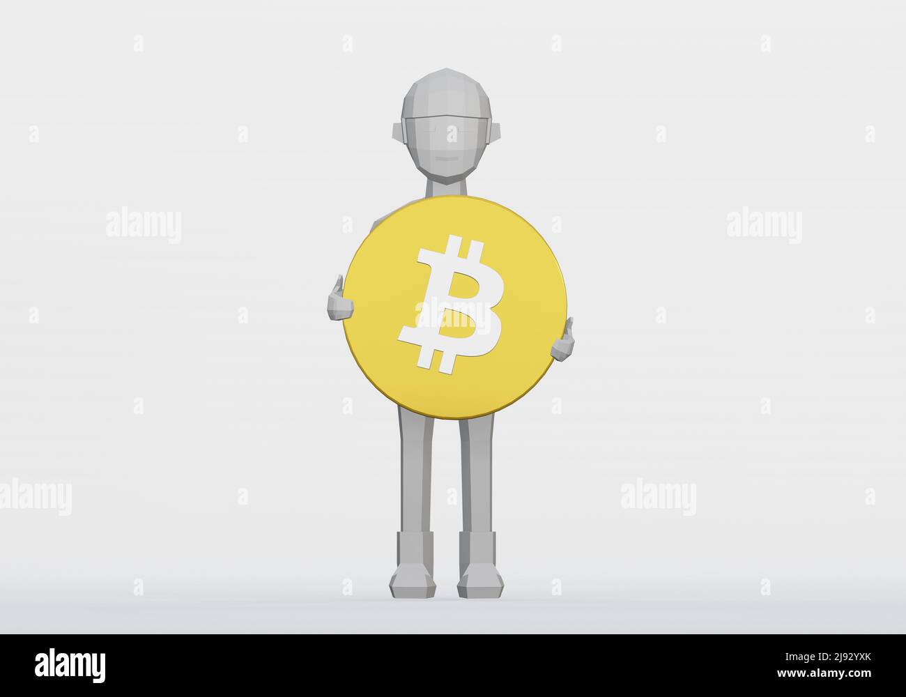 3d render of cartoon dummy holding a bitcoin for crytocurrency concept ...