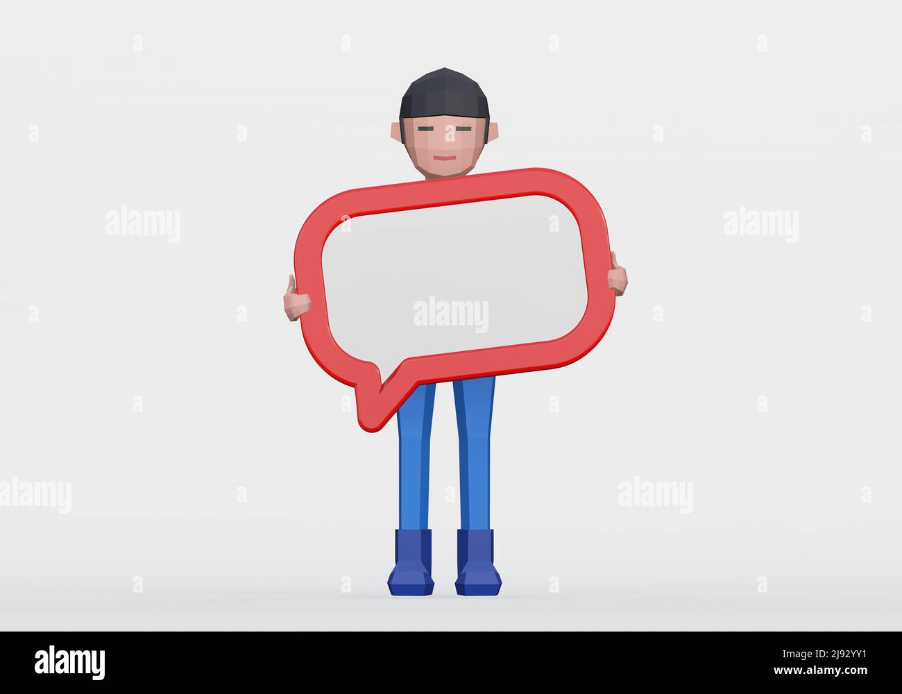 3d render of cartoon holding a chat box message or information board ...
