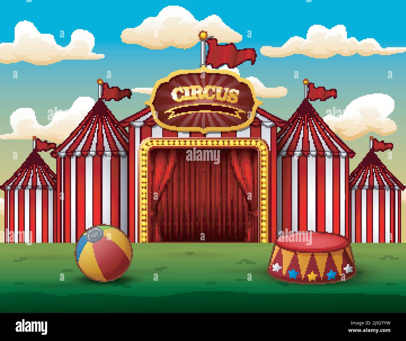 Classic red white circus tent with decorative sign board Stock Vector ...
