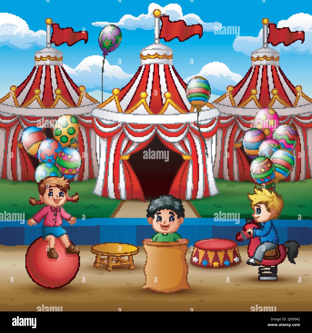 Happy children playing on the circus arena Stock Vector Image & Art - Alamy