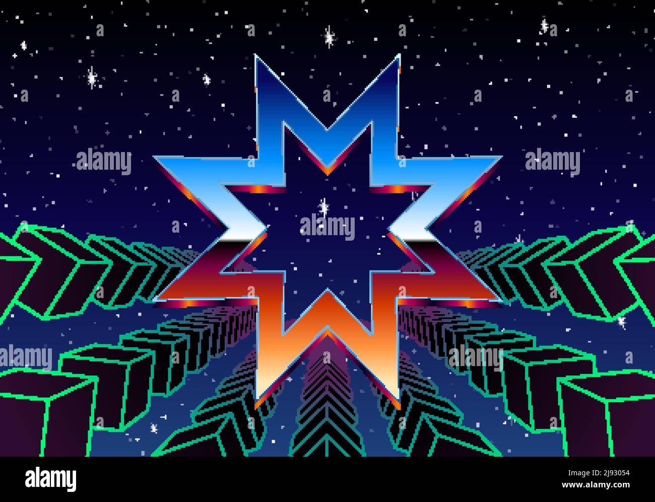 Synthwave frame with chrome star and 80s styled synthwave arcade game ...