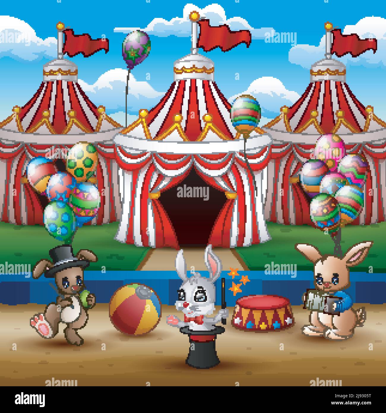 Circus animal show and acrobat performance at the arena Stock Vector ...