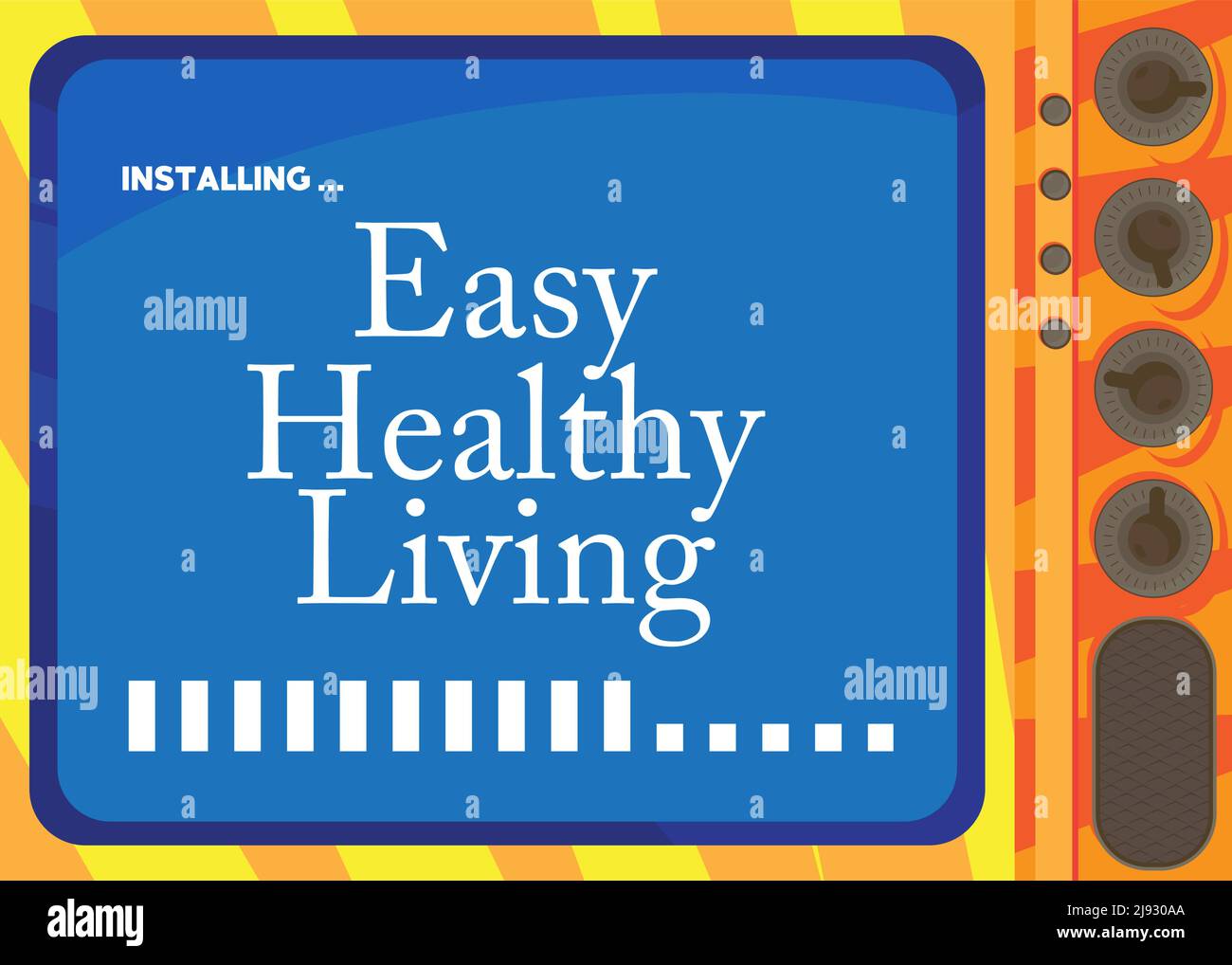 Cartoon Computer With the word Easy Healthy Living. Message of a screen ...