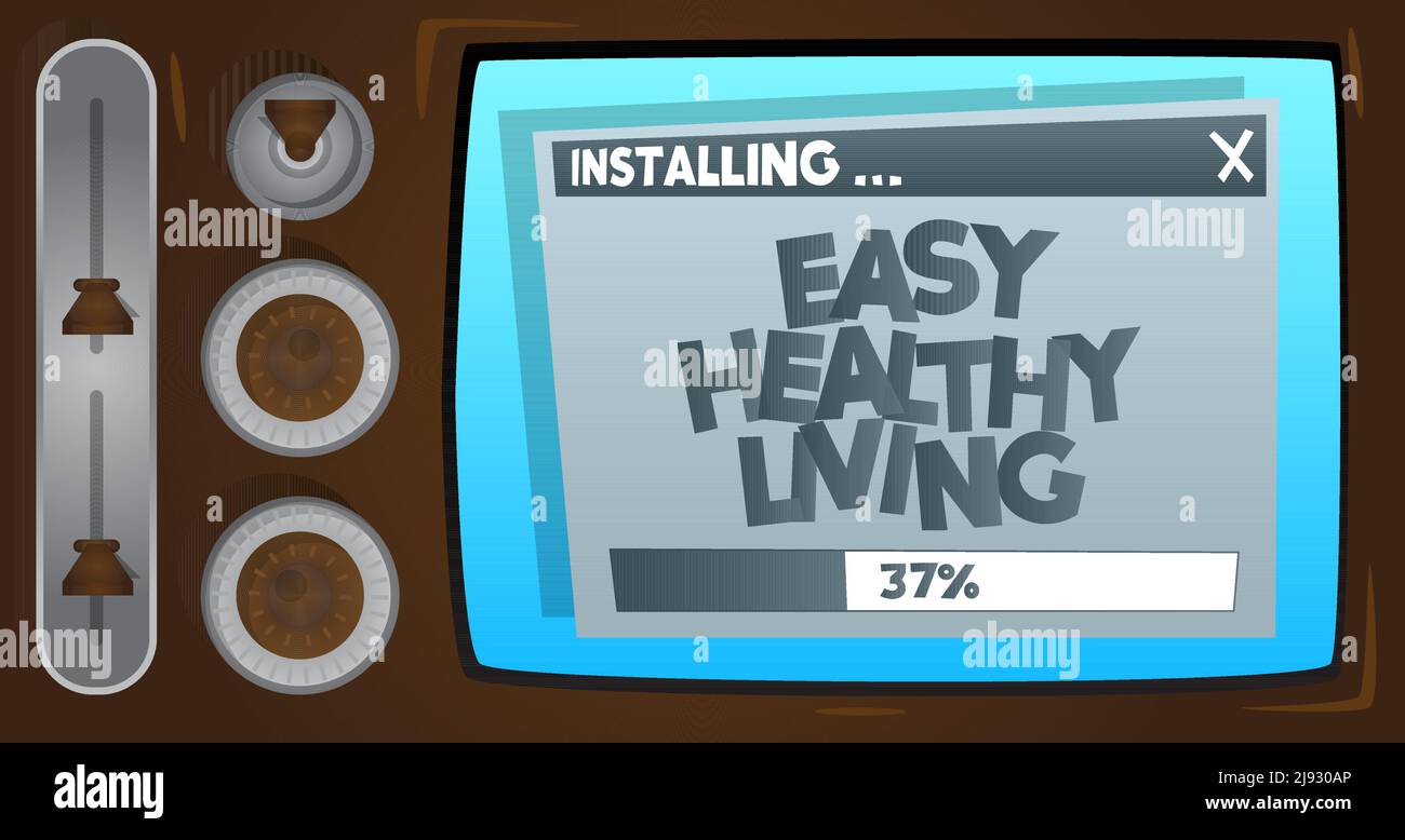 Cartoon Computer With the word Easy Healthy Living. Message of a screen ...