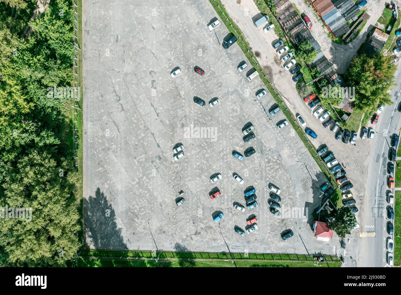 aerial top view of cars in parking lot. urban infrastructure and ...