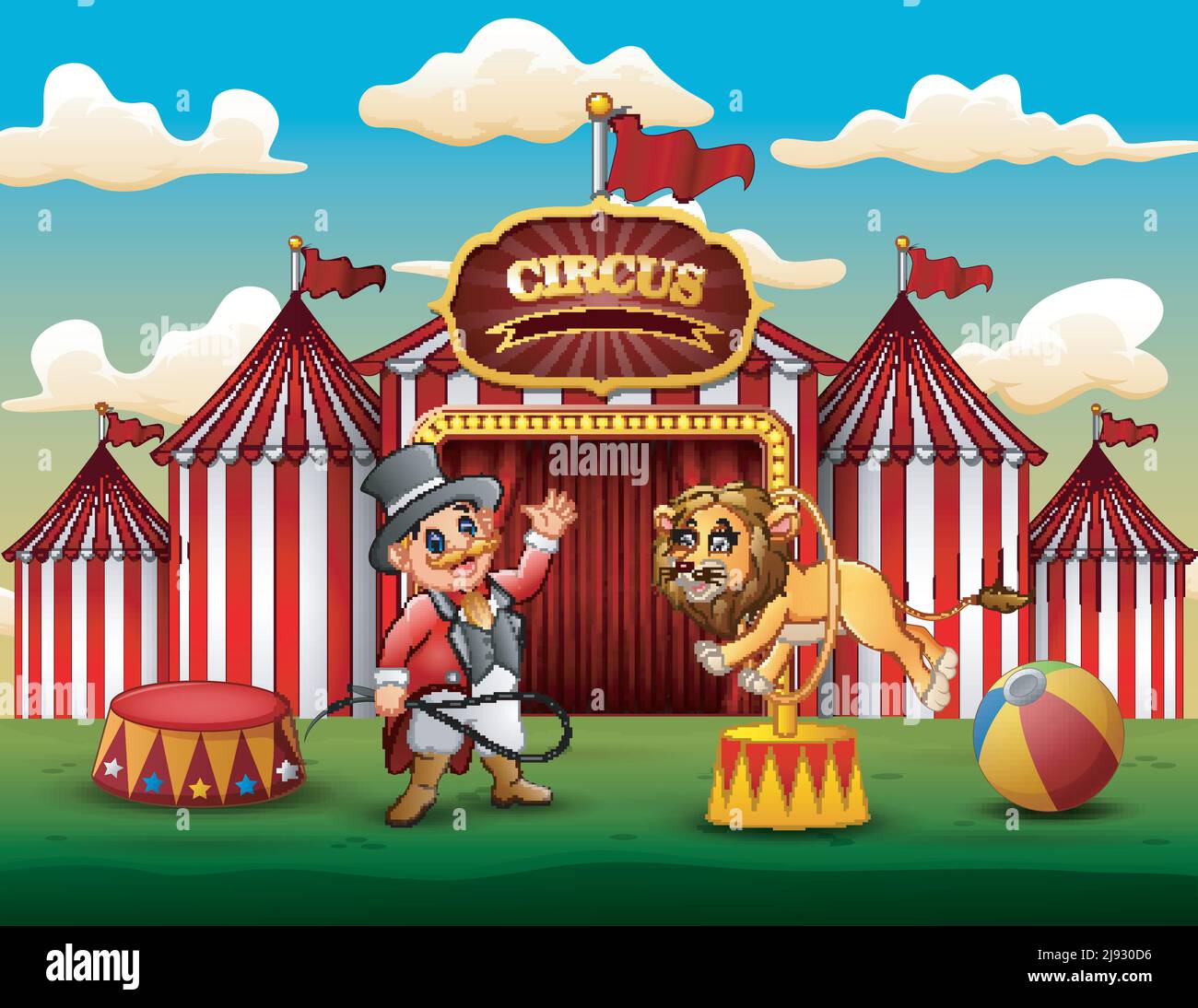 Cartoon lion jumping through ring on the arena Stock Vector Image & Art ...