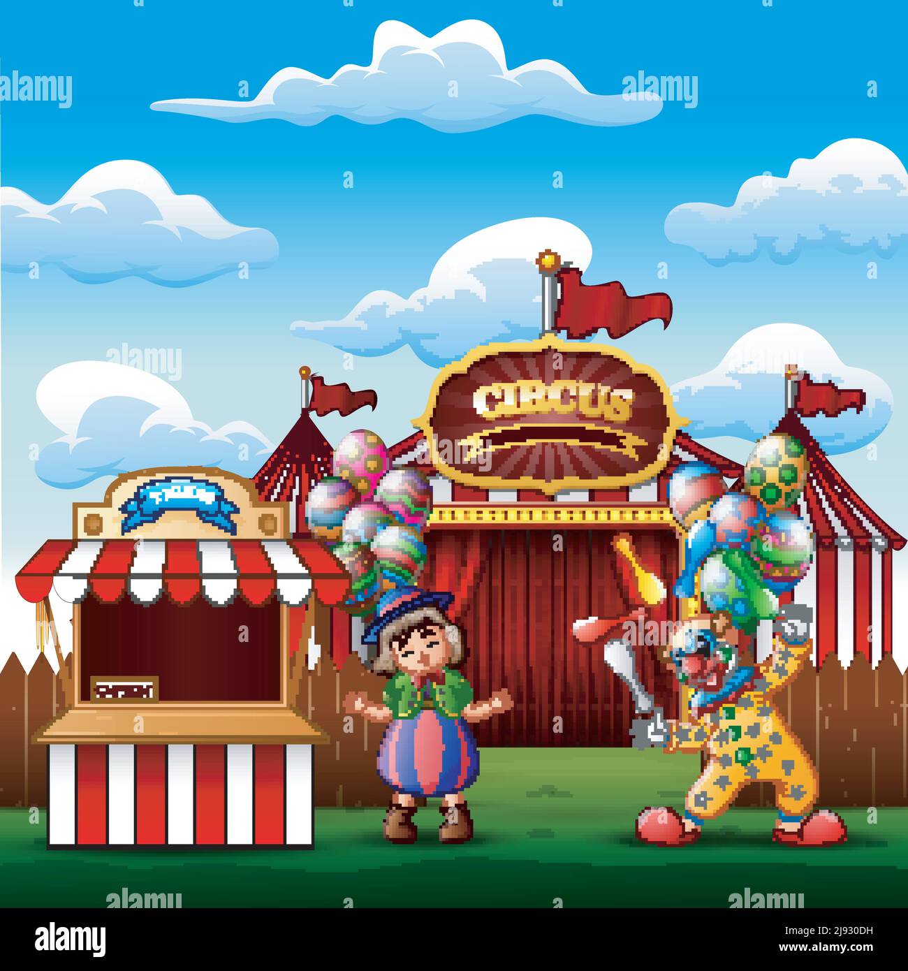 Cute a clown and a girl on the circus entrance Stock Vector Image & Art ...