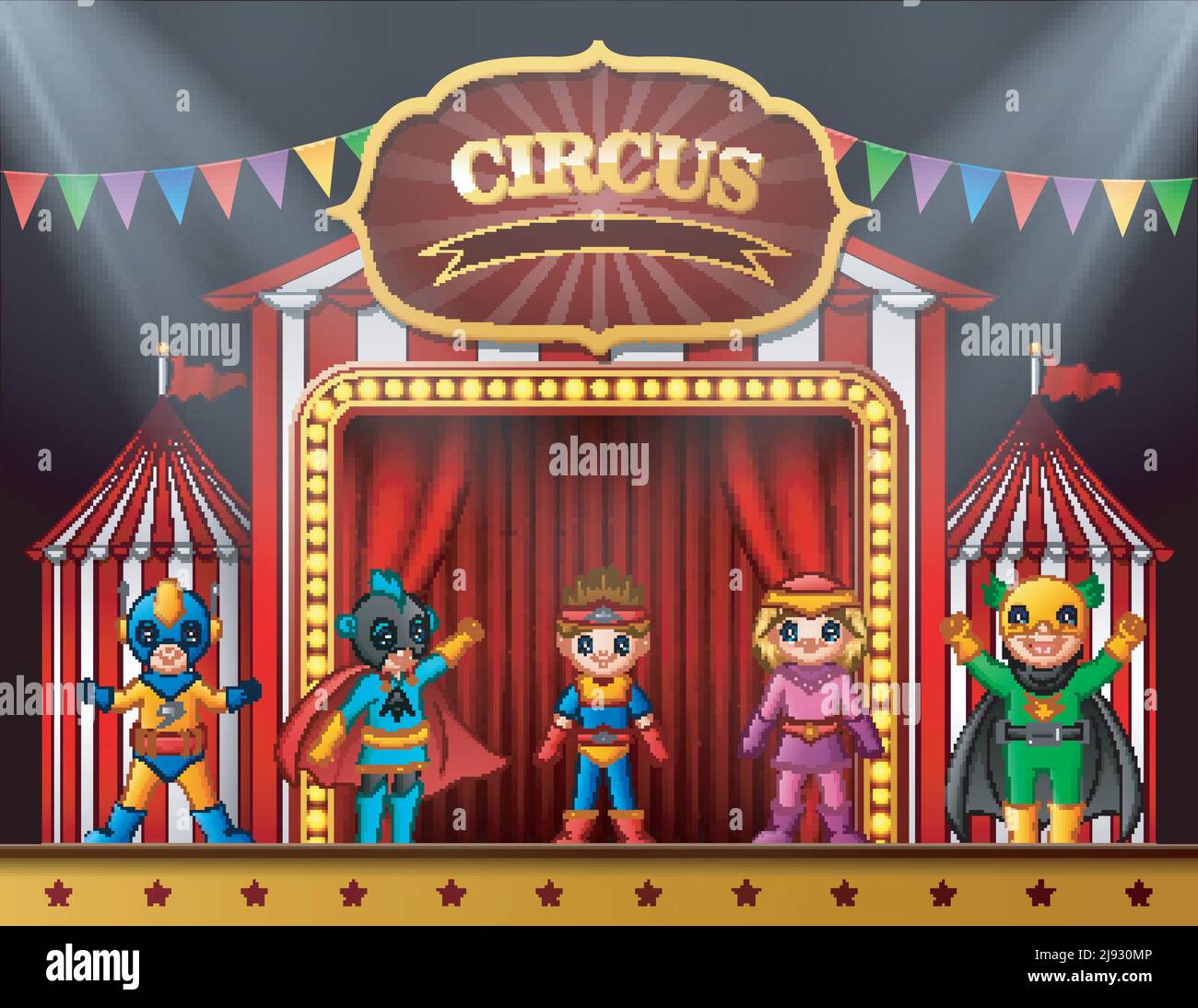 Cartoon children in different costume on the stage Stock Vector Image ...