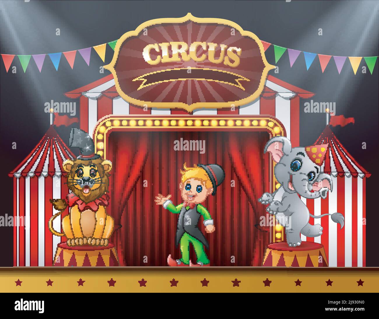 Circus trainer with elephant and lion on the stage Stock Vector Image ...