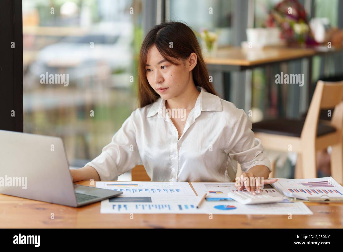 Portrait of Frustrated Business woman have problem while sitting at her ...