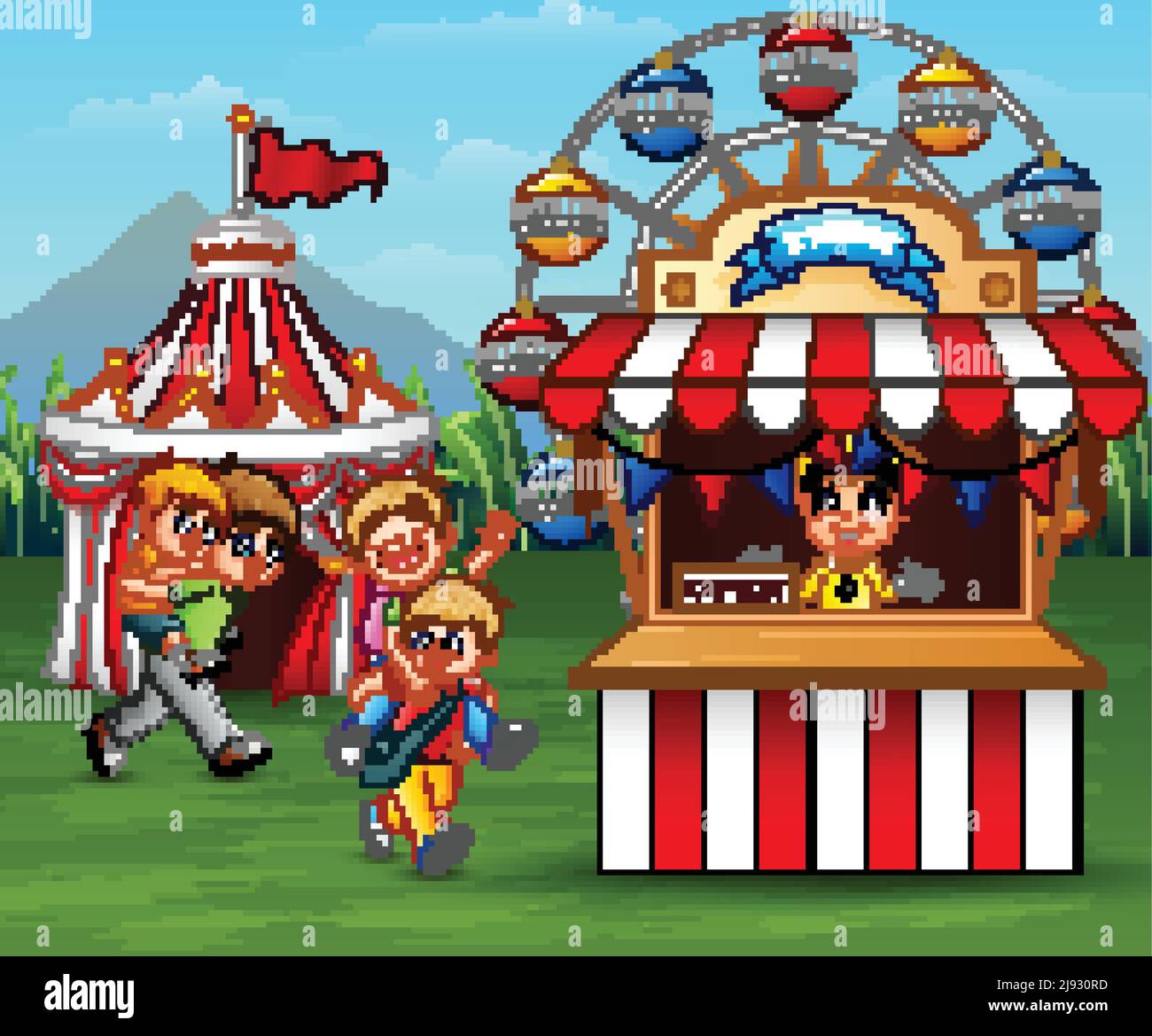 Happy kids having fun in an amusement park Stock Vector Image & Art - Alamy