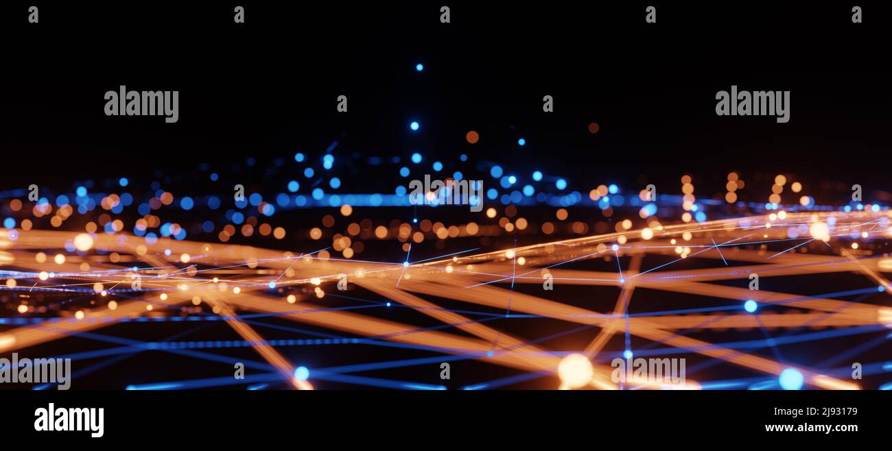 Blue and orange illumination grid pattern, communication technology for ...