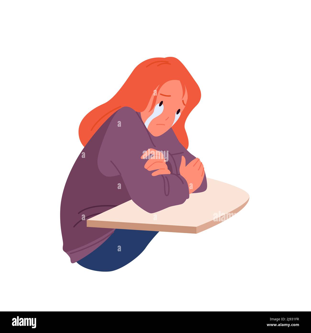 Young sad woman crying, girl student sitting at desk to cry alone ...