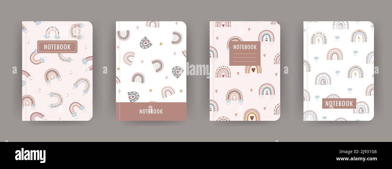 Cover page notebook collection. Templates with cute boho rainbows ...