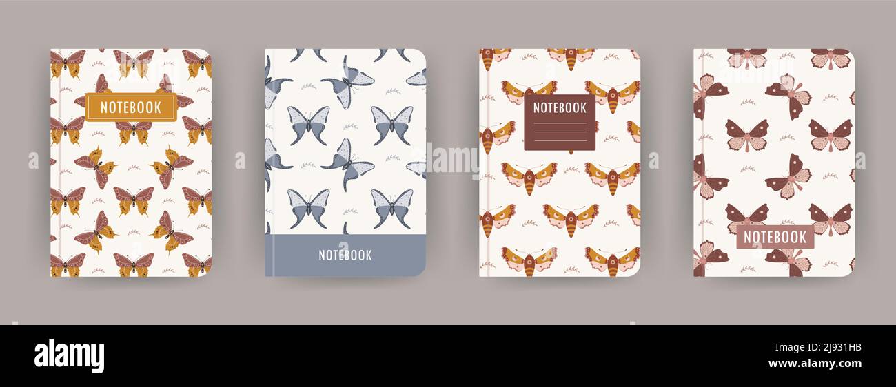 Cover page notebook collection. Templates with boho butterflies and ...