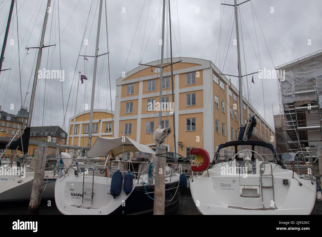Sailboats moored next to Christianhavn, Copenhagen, Denmark Stock Photo ...
