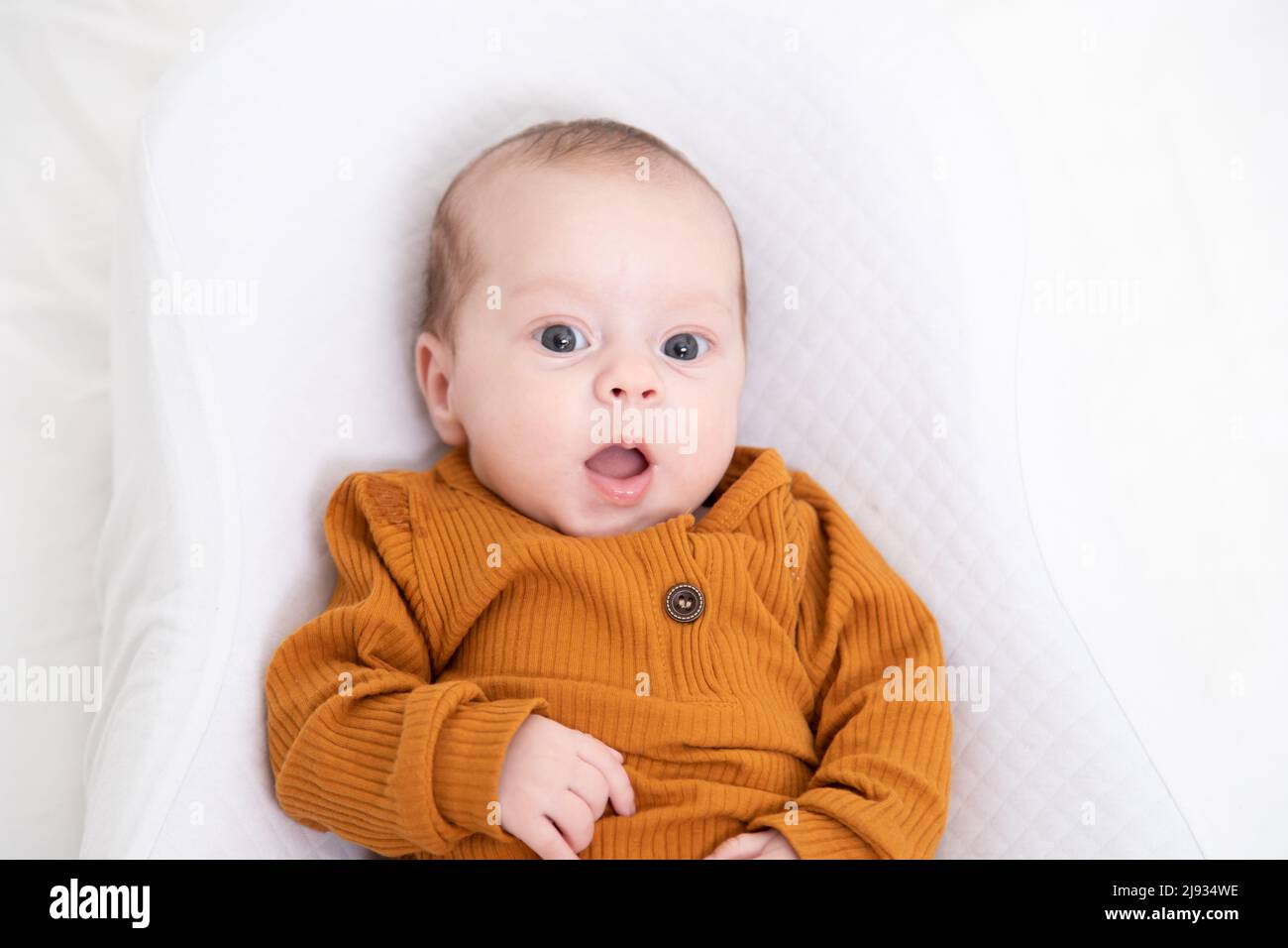 The baby is lying in a cocoon of copy space . The baby is 0-3 months ...