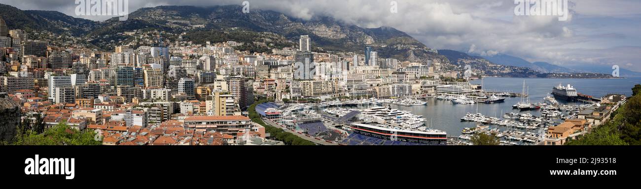 Monaco - April 19, 2022: Panorama with the Monaco city and port during ...