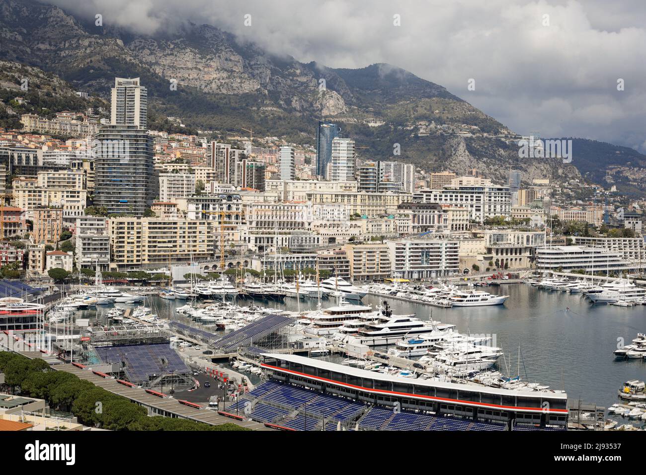 Monaco - April 19, 2022: Overview with the Monaco city and port during ...