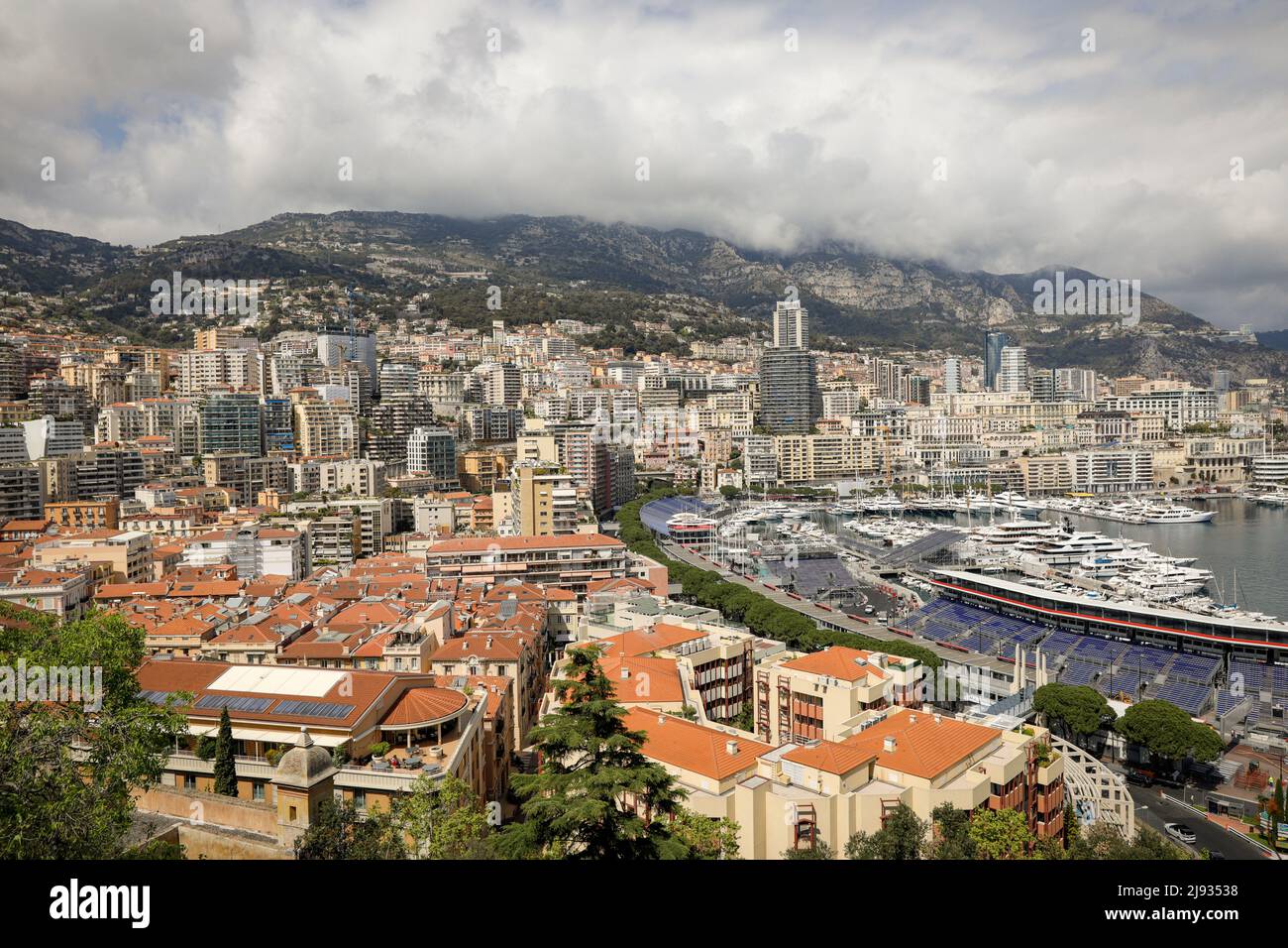 Monaco - April 19, 2022: Overview with the Monaco city and port during ...