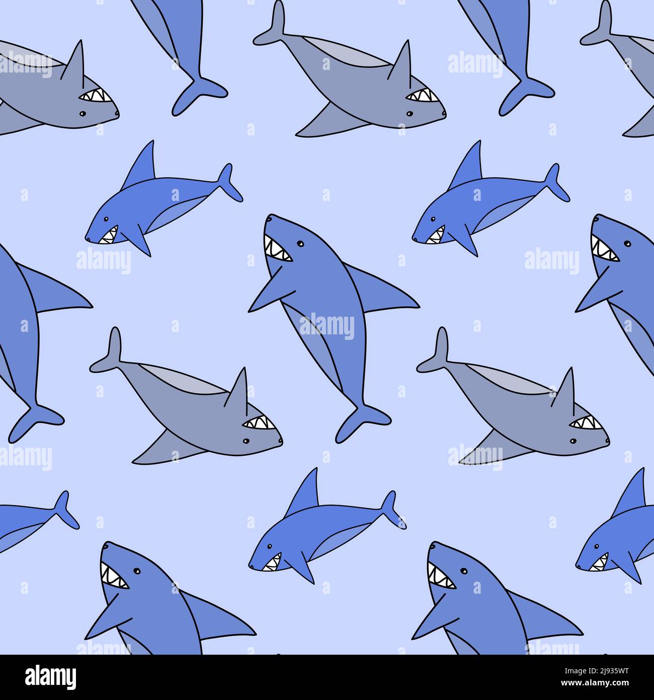 Shark cute design with marine predator blue gray shark, seamless ...