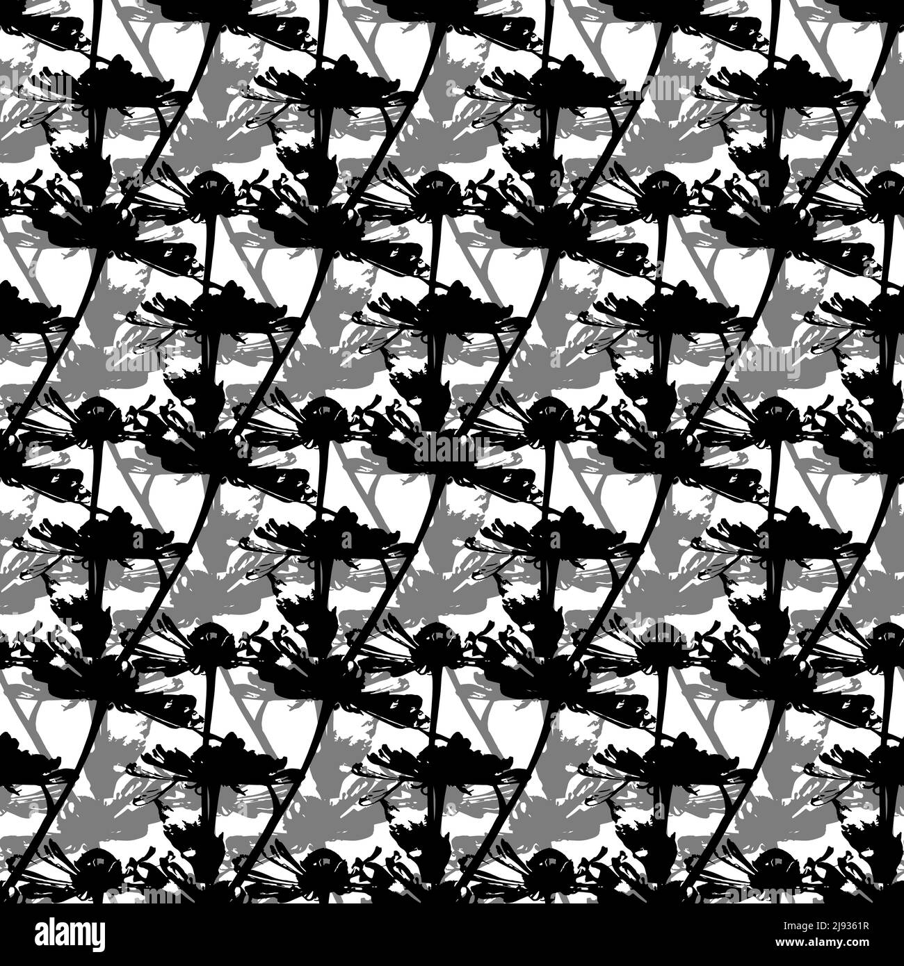 Daisy trace flower seamless pattern, black and white background for ...