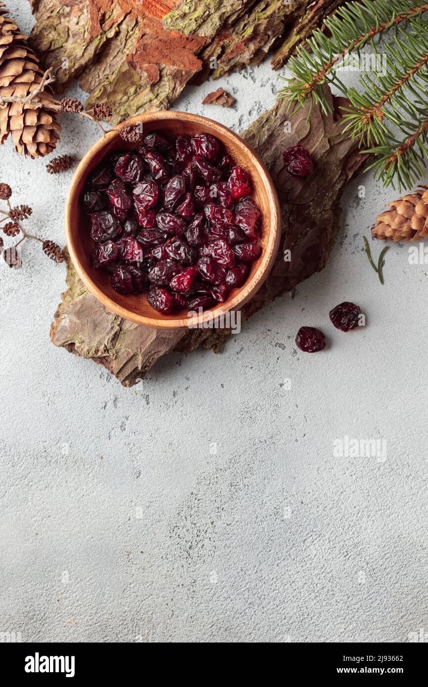 Natural eco dried cranberries top view on a gray background Stock Photo ...