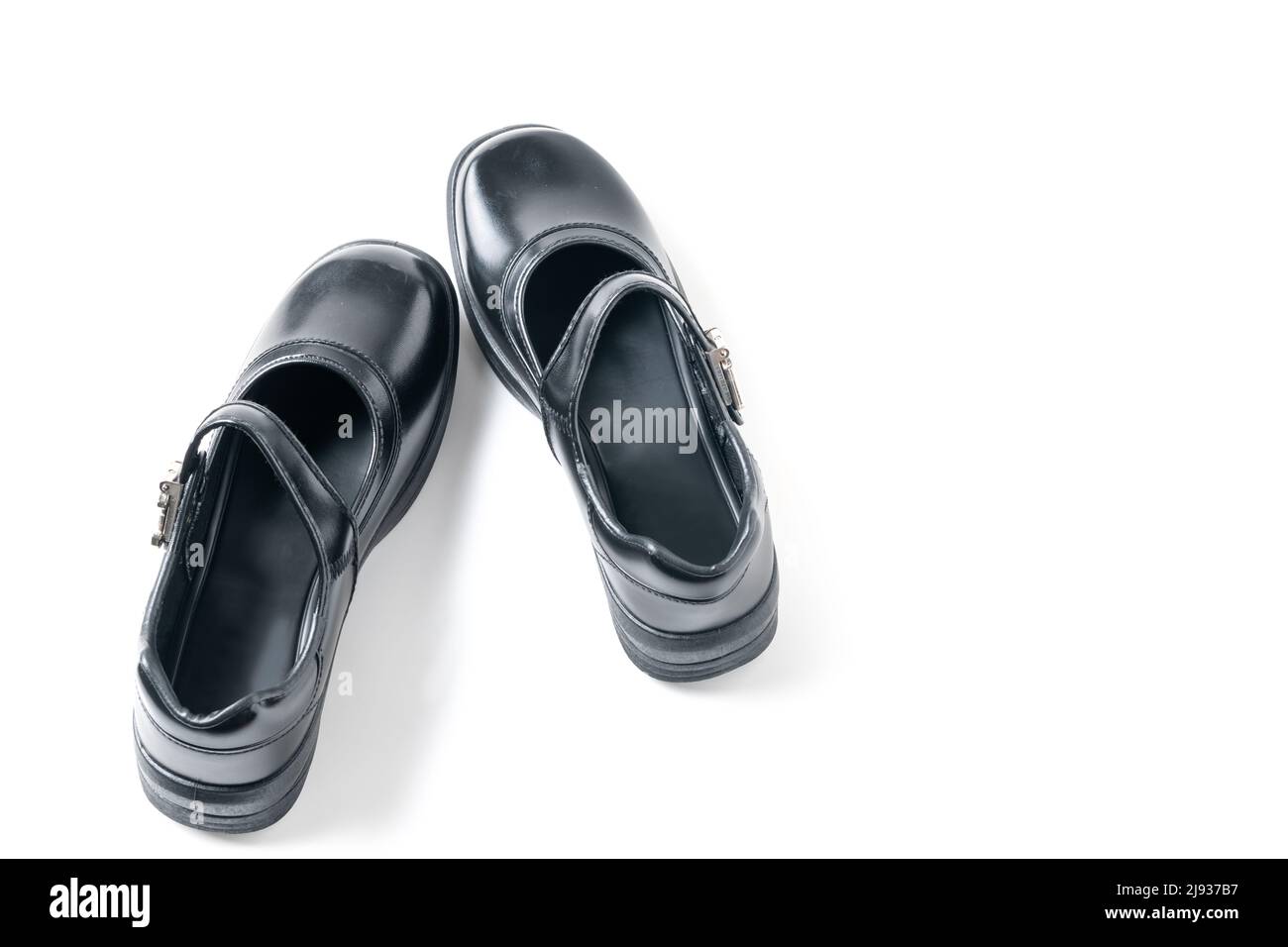 top view of Black girl student shoes isolated on white background, back ...