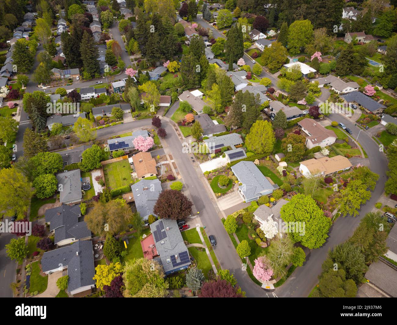 Shooting from a drone. Picturesque small town with developed ...