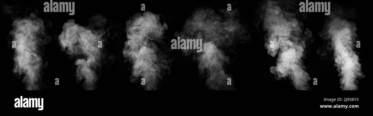 A set of six different types of swirling, writhing smoke, steam ...