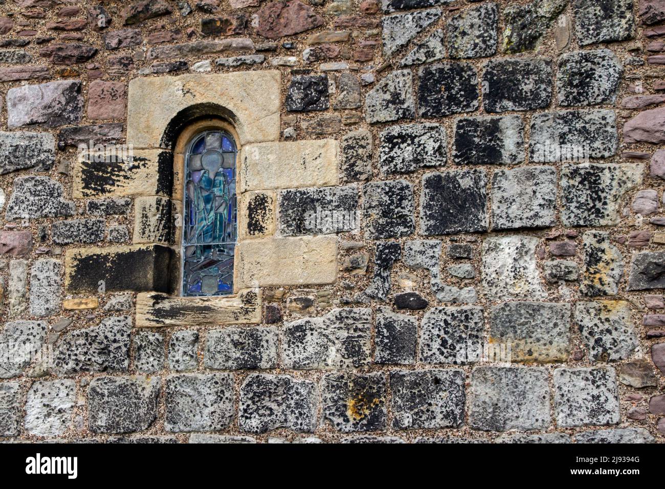 Close up view of a stained glass window in St. Margaret's Chapel at ...