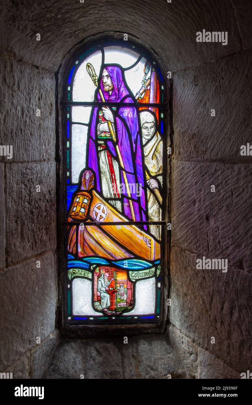 Close up view of a stained glass window in St. Margaret's Chapel at ...
