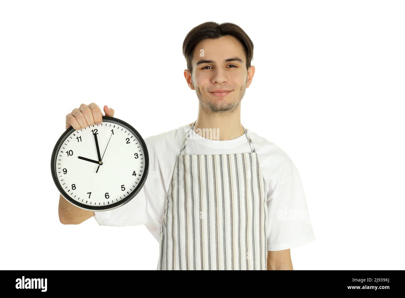 Concept of cooking, young man chef isolated on white background Stock ...