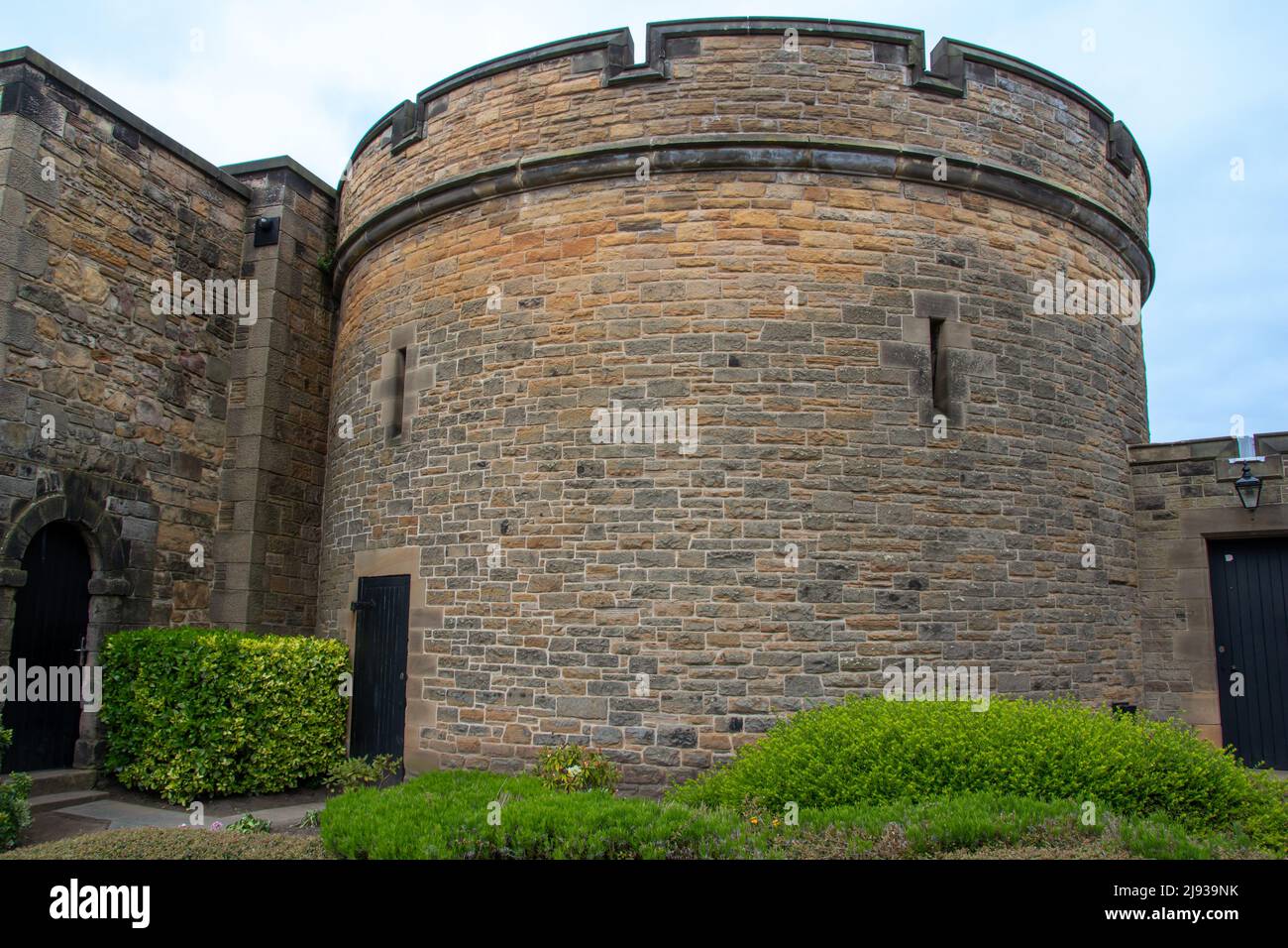 Exterior view of the round water tower in Edinburgh Castle in Edinburgh ...